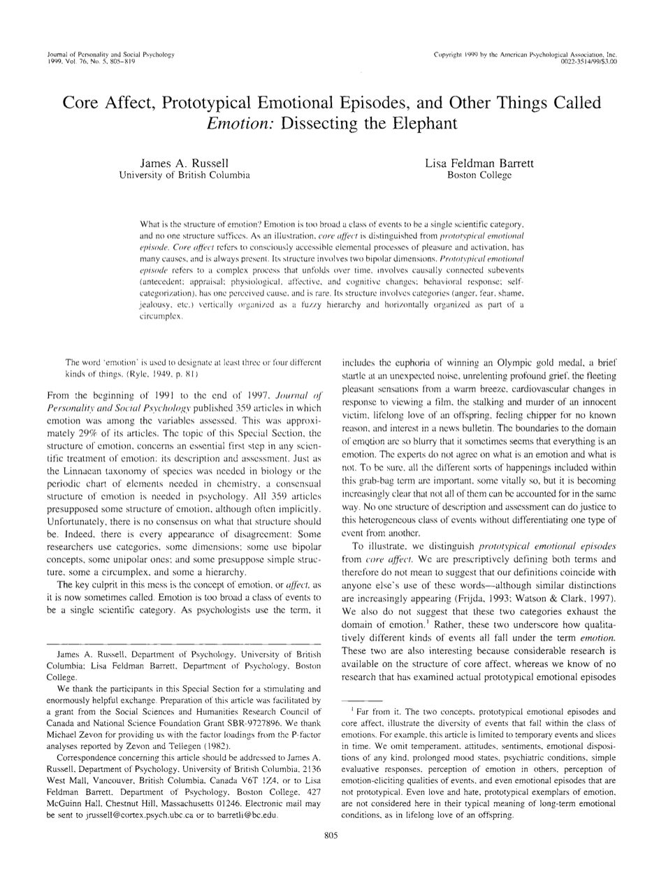 Core Affect, Prototypical Emotional Episodes, and Other Things Called ...